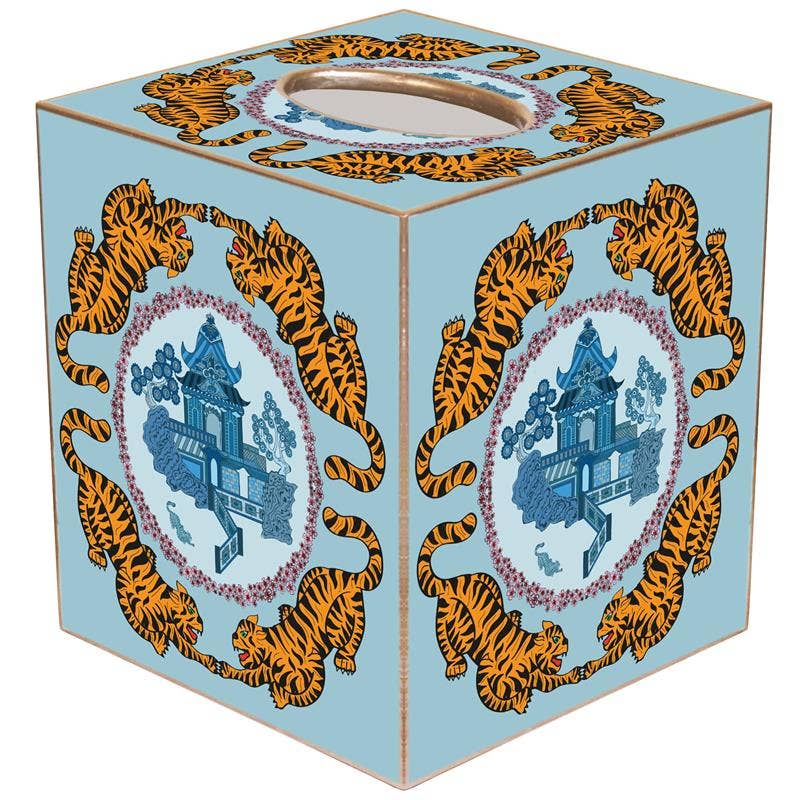 Marye-Kelley - Tigers on Blue Tissue Box Cover | Room Tonic